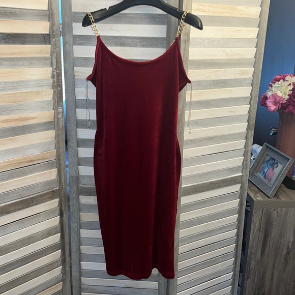 Dresses | Red Velvet Gold Chain Dress | Poshmark